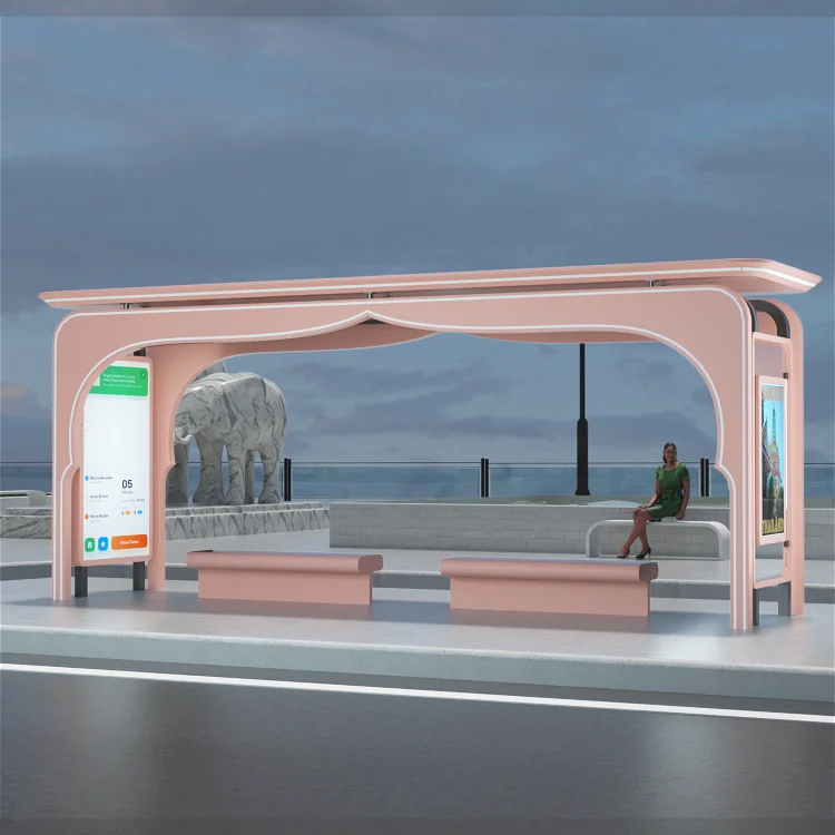 Outdoor Bus Station - Stainless Steel Solar Powered Shelter
