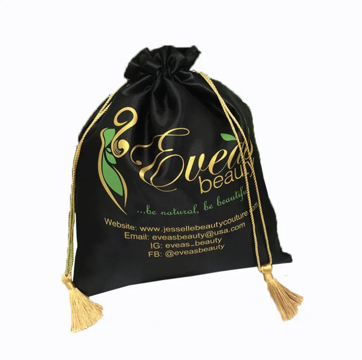 Custom Cheap Metallic Logo Hair Packaging Bag For Hair Extension Satin ...