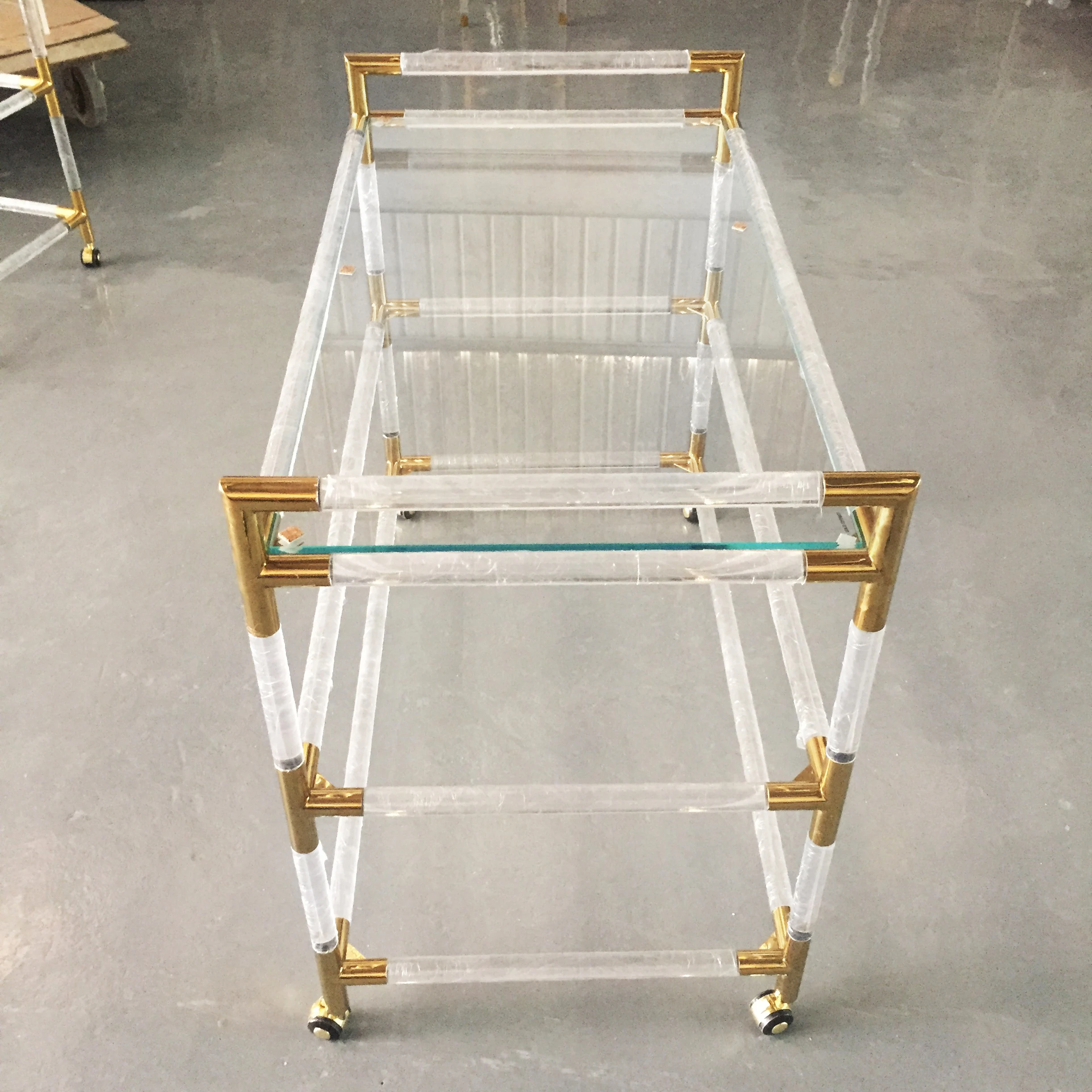 Acrylic Bar Cart On Wheels Rolling Serving Storage Trolley Acrylic Cart ...