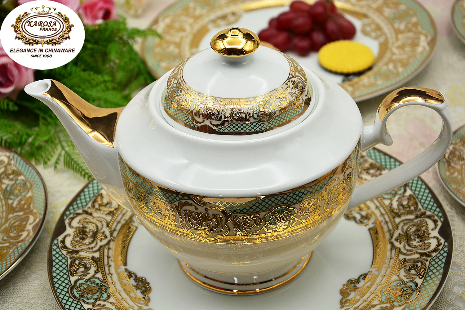 KAROSA Embossed Pure Gold Bone China Porcelain Dinnerware