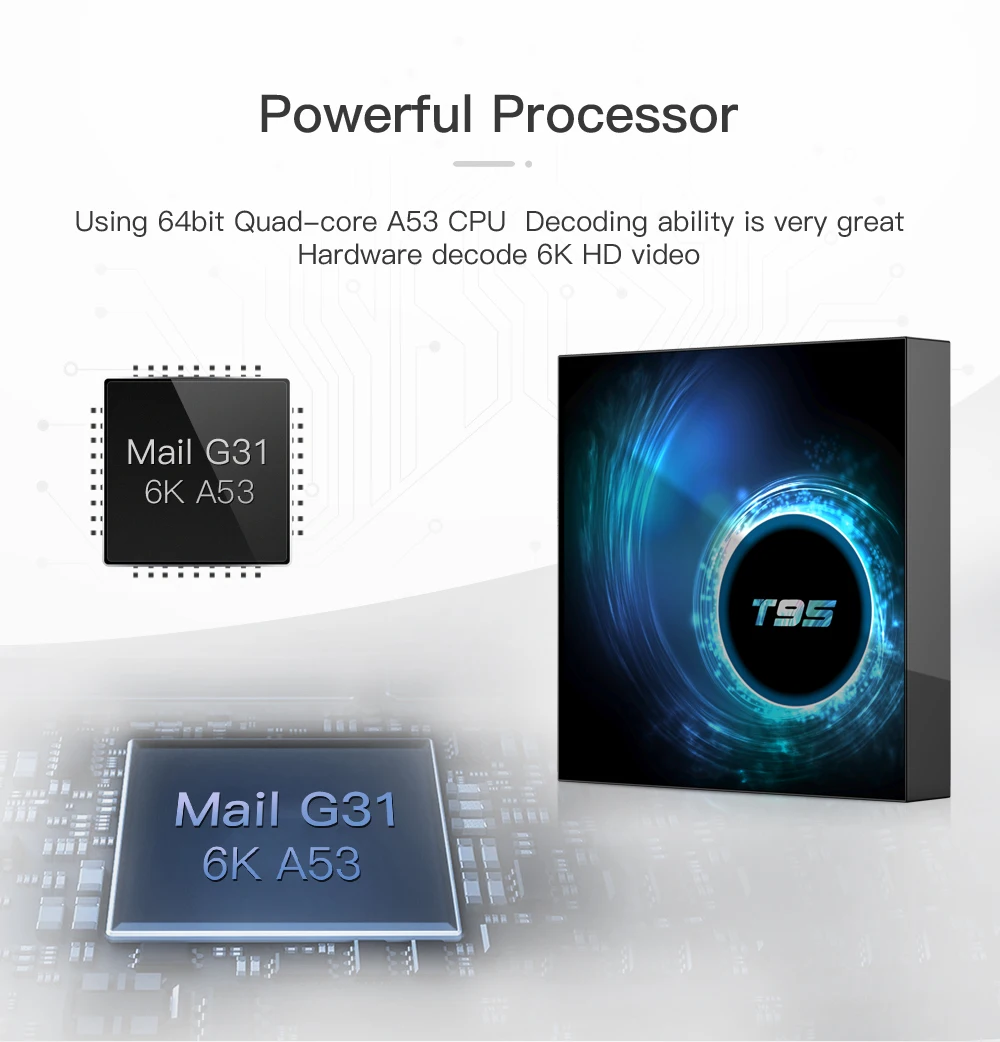 T95 H616 4G/64G Wifi H.265 6K Smart Android Box - Android 10.0