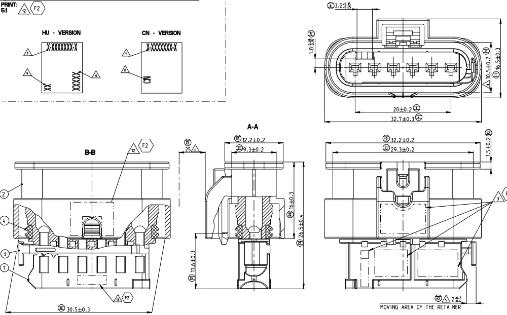 TE Connectivity Tyco 1-1670919-1 자동차 커넥터 6P 무료 행잉 타입