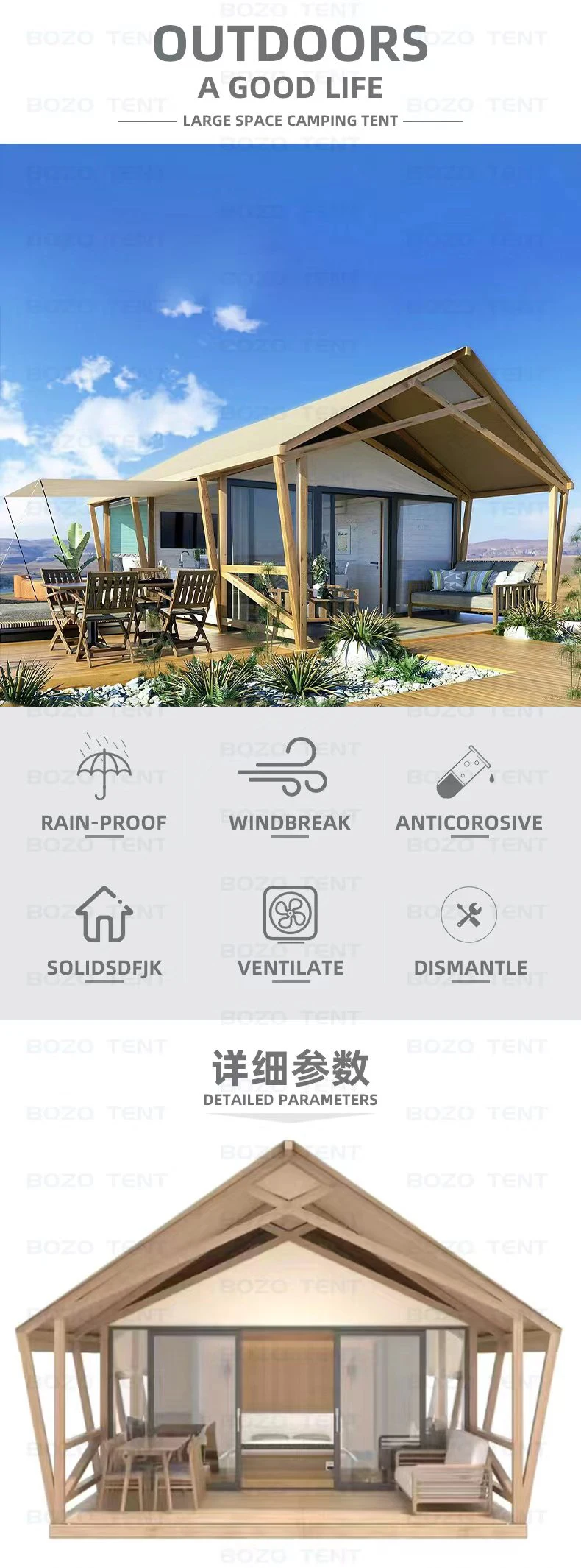 Guangzhou Bozo Prefab 5x9m Safari Lujo Canvas Resort Glamping Safari ...