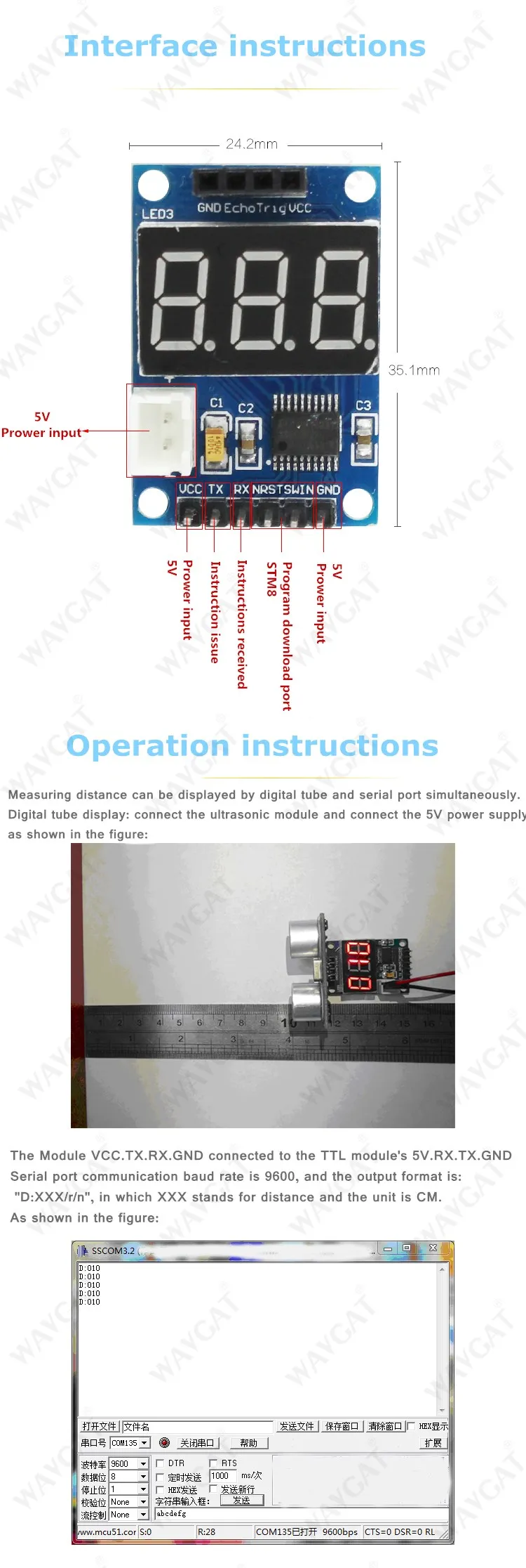 WAVGAT Ultrasonic Module HC-SR04 Ranging Detector Mod Distance Sensor ...