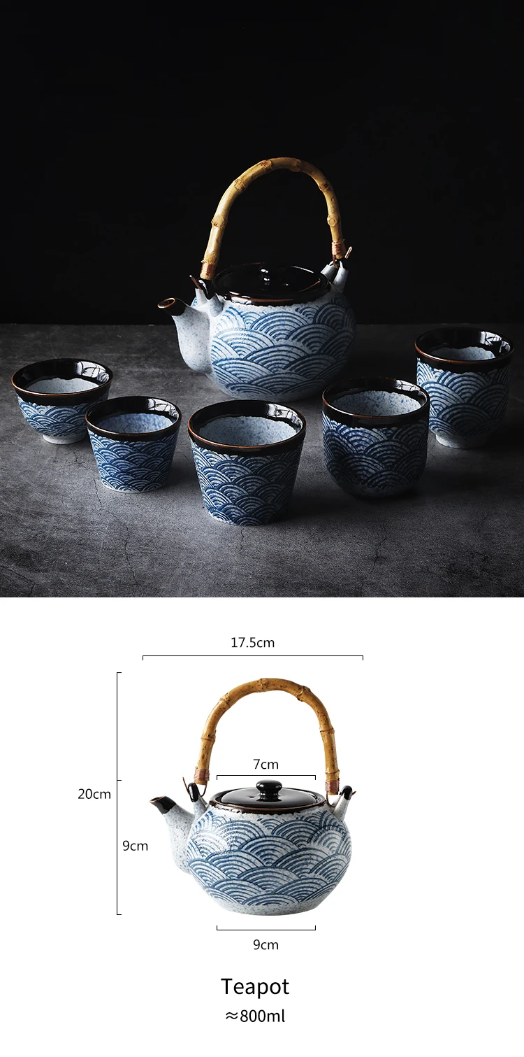 Vintage Style Drinkware Tea Cups Porcelain Tea Pot Blue White Japanese ...