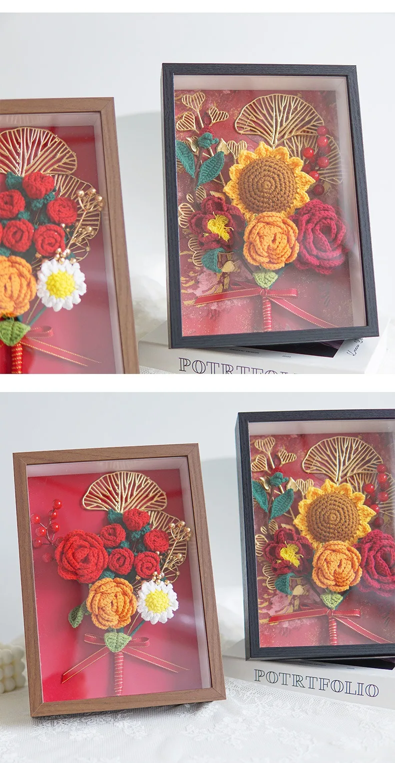 Handmade Knitted Flower Photo Frame Rose Sunflower Desktop Decoration ...