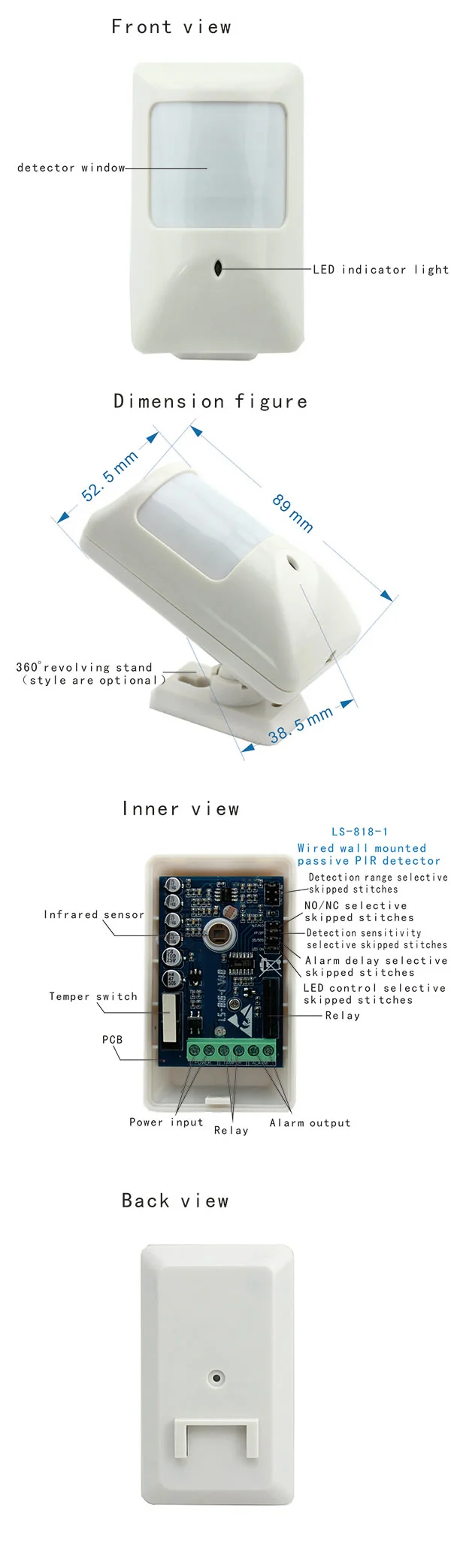Ceiling Pir Sensor Enclosure Wired PIR Motion Sensor LS-818-1