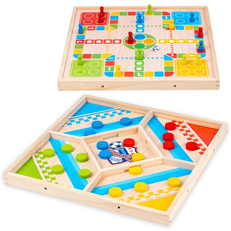 Wooden Toys Ludo Speed Pucks 2 In 1 Wooden Ludo Board Game Chess Game ...