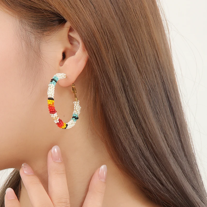 Hot Sale Boho Stainless Steel Handmade Miyuki Rainbow Seed Bead Hoop ...