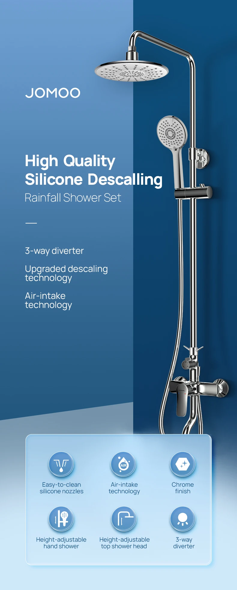 JOMOO Silicone Rainfall Shower Set - Adjustable & Durable