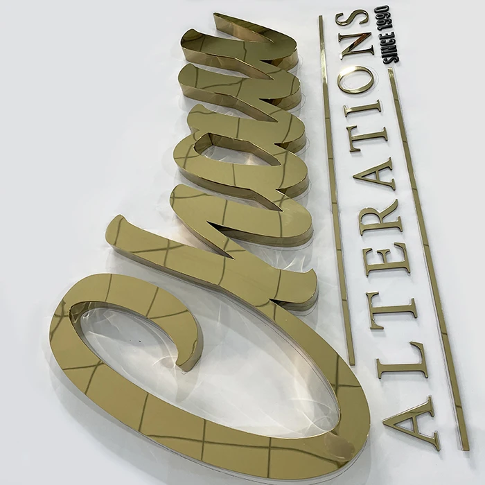 Stainless steel signage mirror letters logo wall outdoor sign gold sign ...