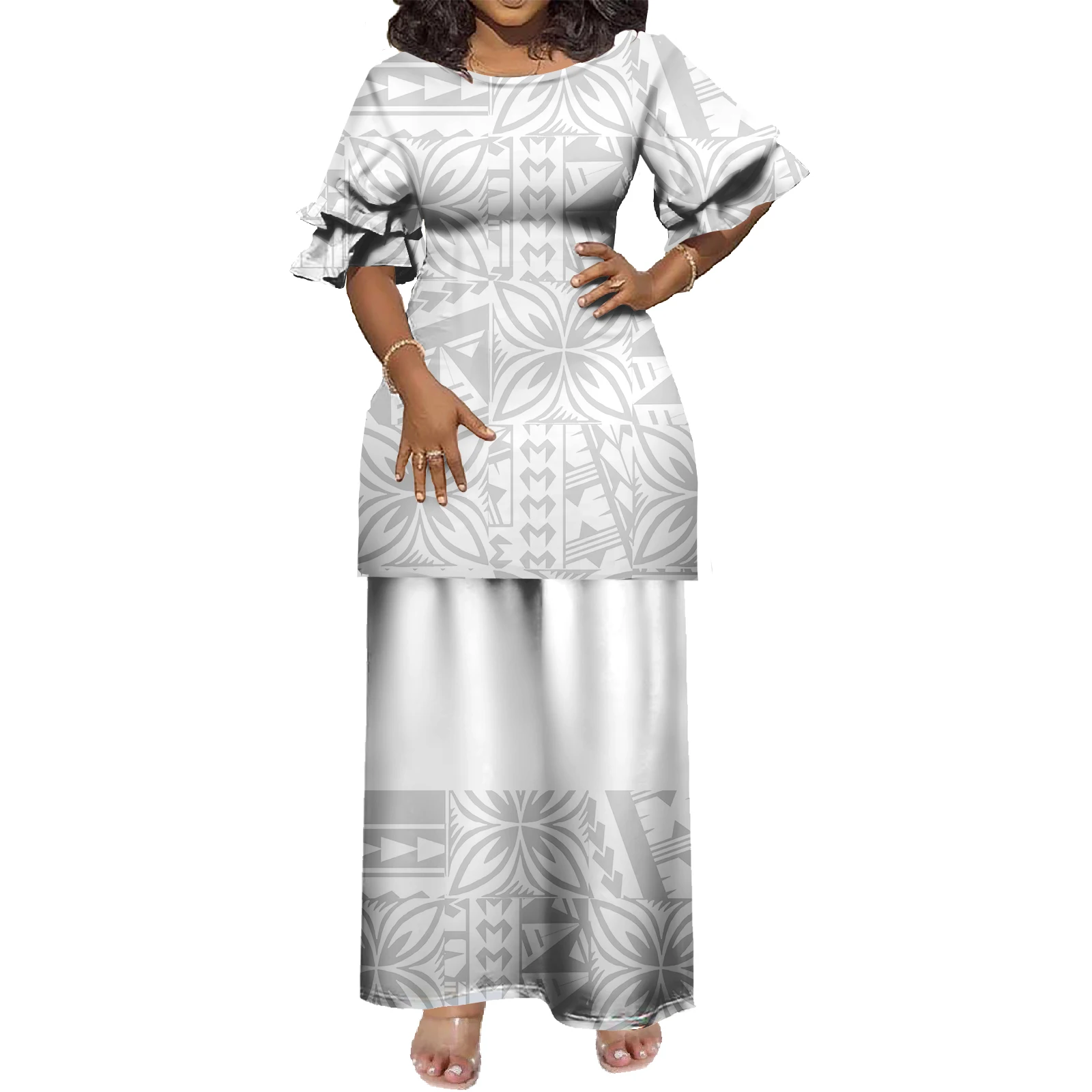 Samoa Puletasi Polynesian Tribal Print White Custom Ladies Plus Size ...