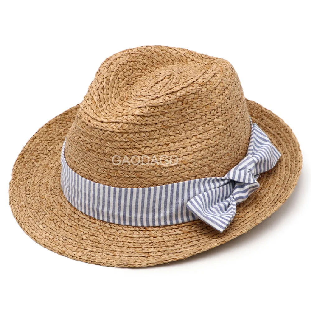 K Classic British Style Natural Raffia Braid Striped Bowknot ...