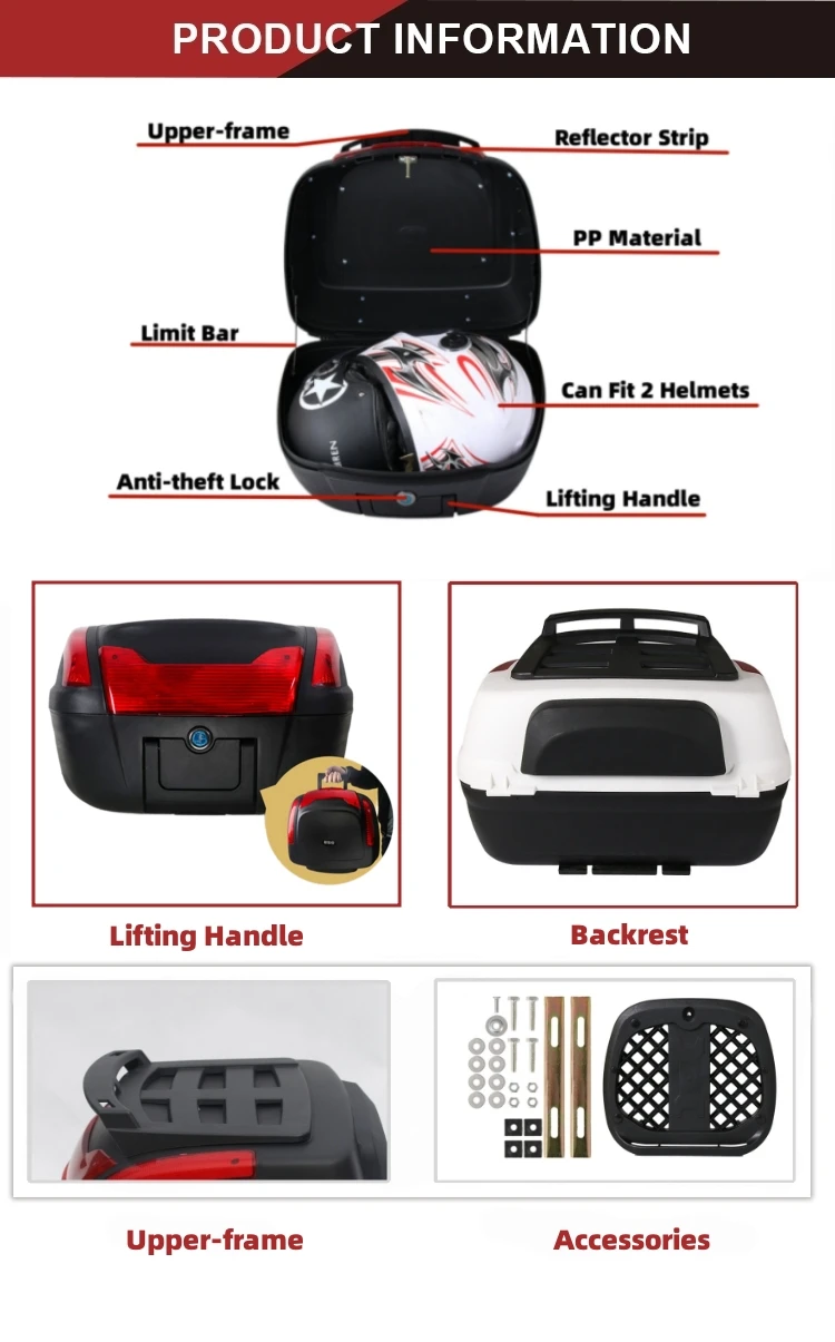 Latest Waterproof Motorcycle Tail Box Plastic Motorcycle Accessories Pp ...