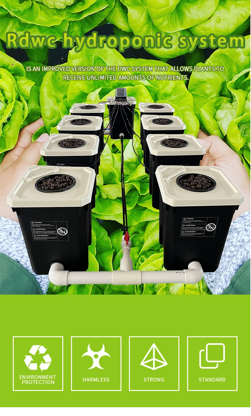 RDWC 8 Buckets 27L Recirculating Hydroponic System air Pump and Cycle Pump Clone Bucket ...