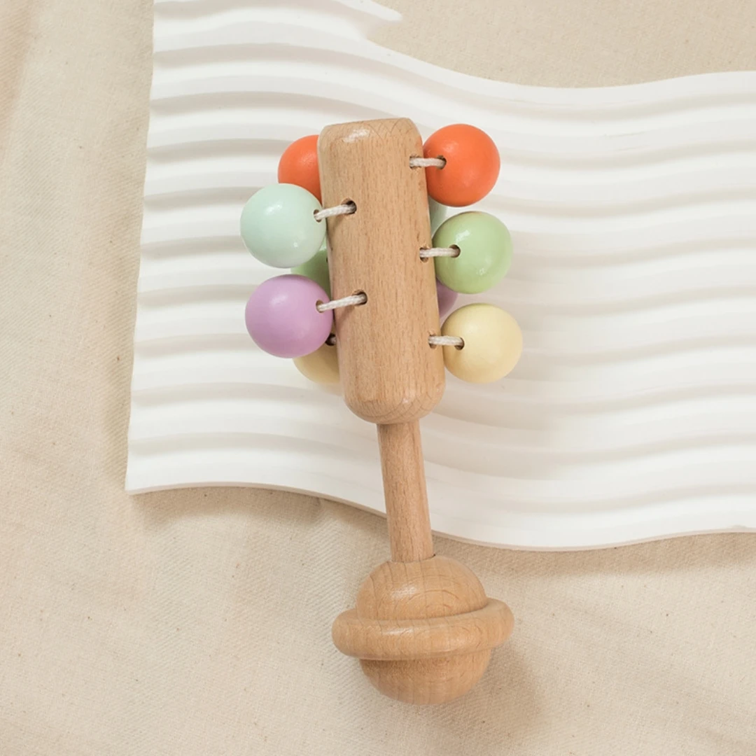 Wooden Baby Color Hand Rattle Five-piece Set Newborn Bed Bell Music ...