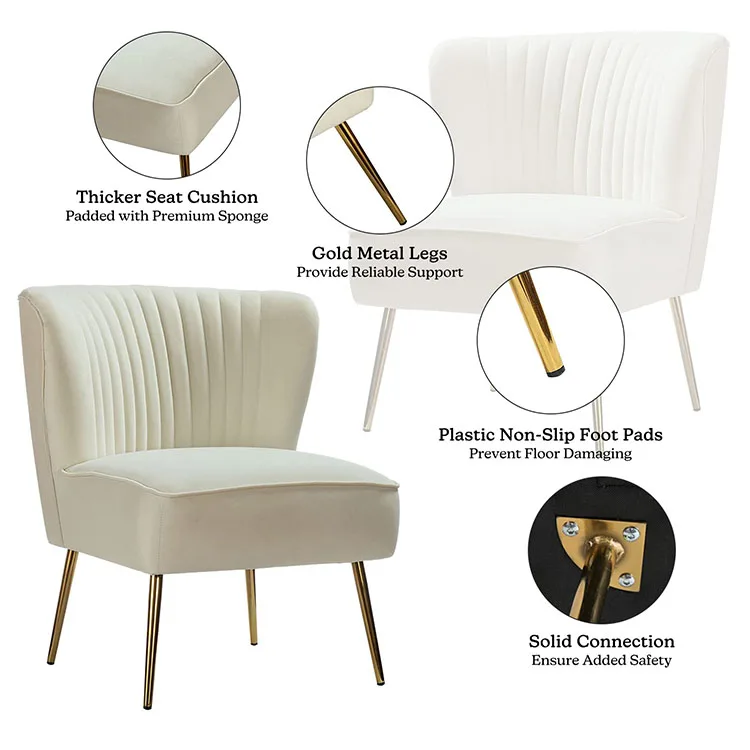 Modern Upholstered Cute Side Chair Living Room Home White Modern Velvet ...