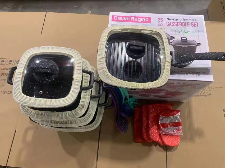 25pcs Die Cast Granite Aluminum Square Soup Pot Set Non Stick Pan ...