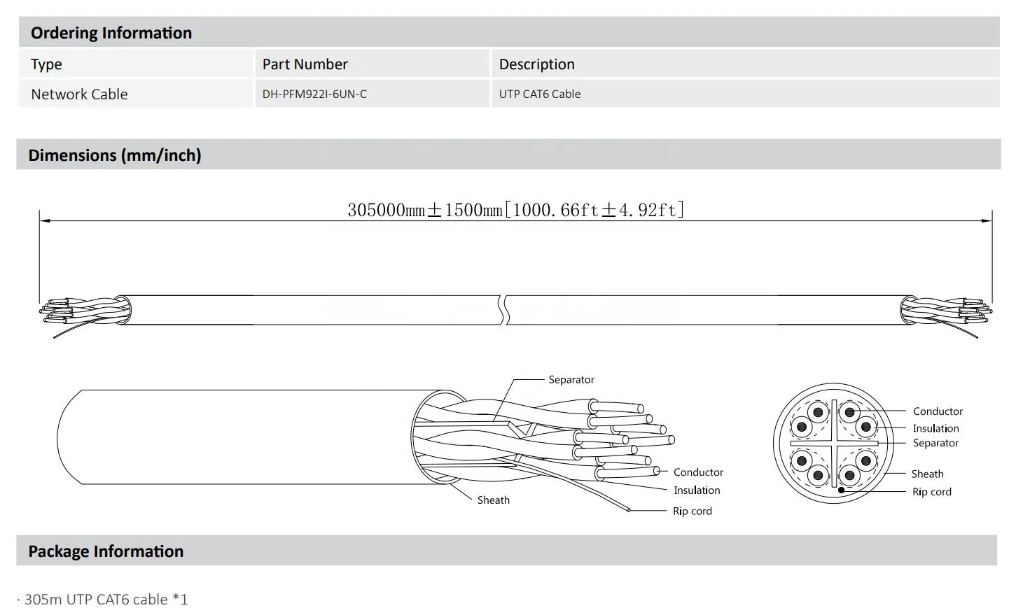 305m (1000ft) Power Over Ethernet Alhua Cctv Security System Utp Cat6 ...