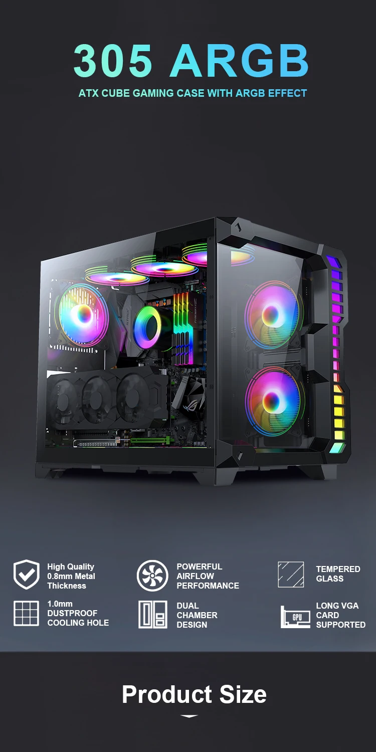 Double Glass Aluminum Computer case Dual Chamber ATX Cube Computer ...