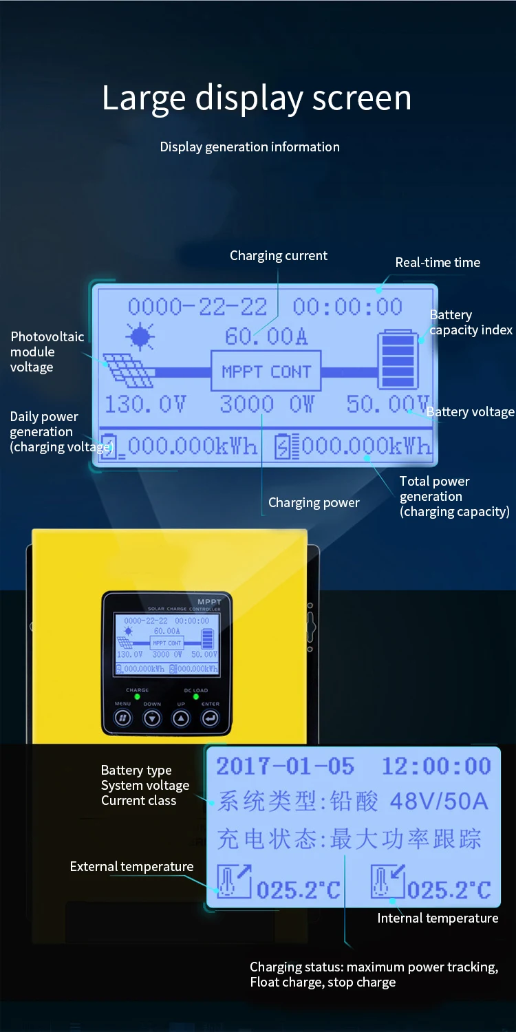 Intelligent Mppt Solar Charge Controller 12v 24v 48v 60a Yellow Mppt Maximum Power Point ...
