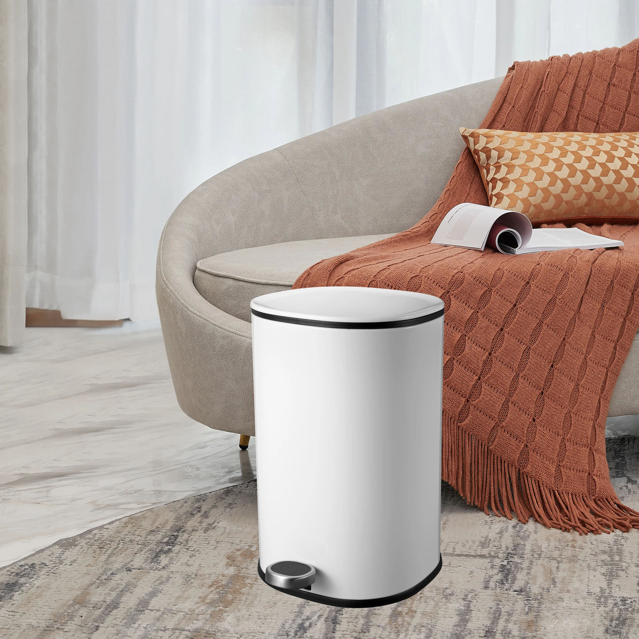 Bathroom Portable Foot Operated Garbage Bin Silent Close 5 Liter Metal ...