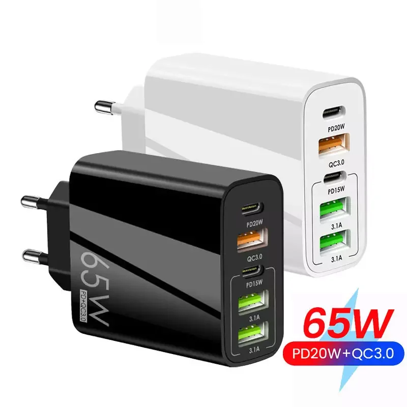Universal 65W USB Wall Charger with 5 Ports - QC3.0 PD20W