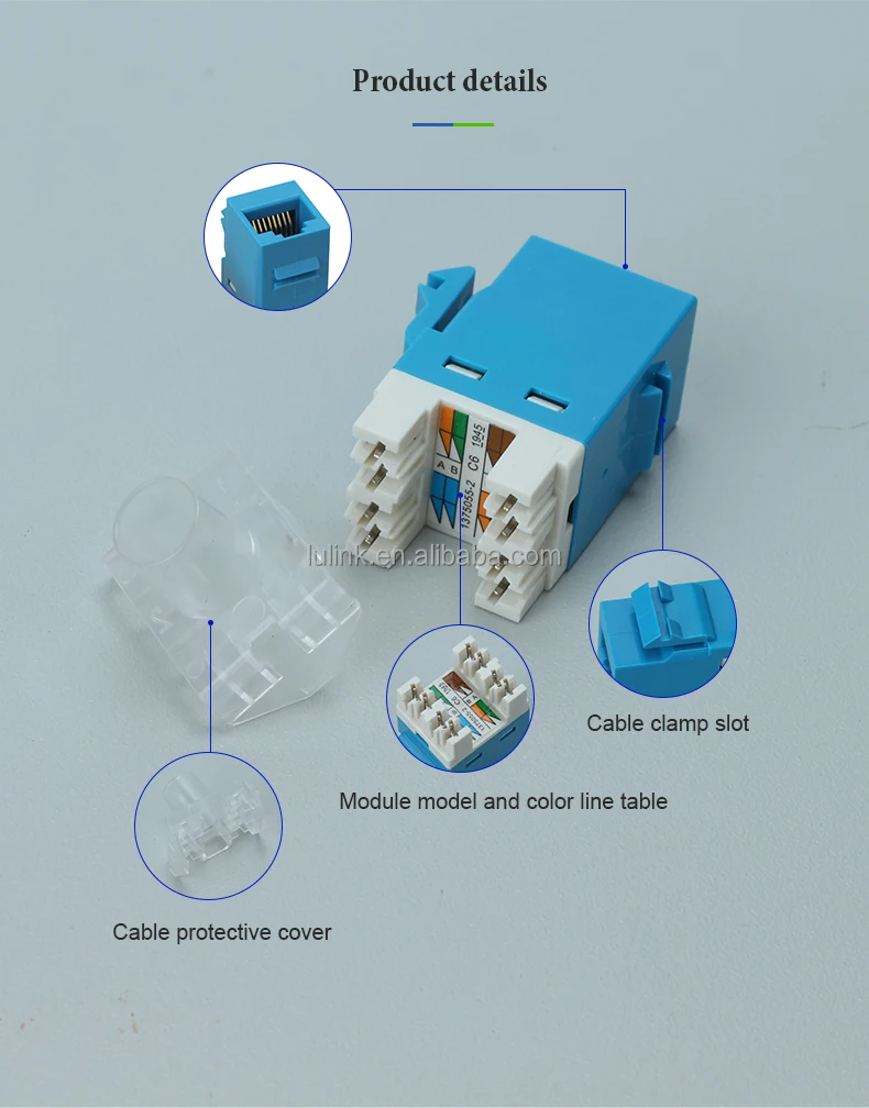Rj45 Connector Blue Color Utp Cat6 Keystone For 22-26awg Cable - Buy ...