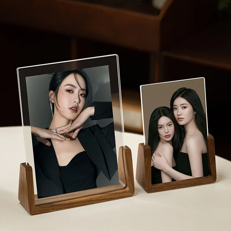 U Shape Solid Wood Stand Acrylic Photo Frame for Portraits