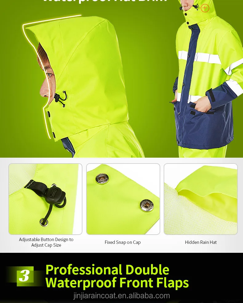Safety Reflective Rain Suit Waterproof Rain Jacket With Hooded Long ...