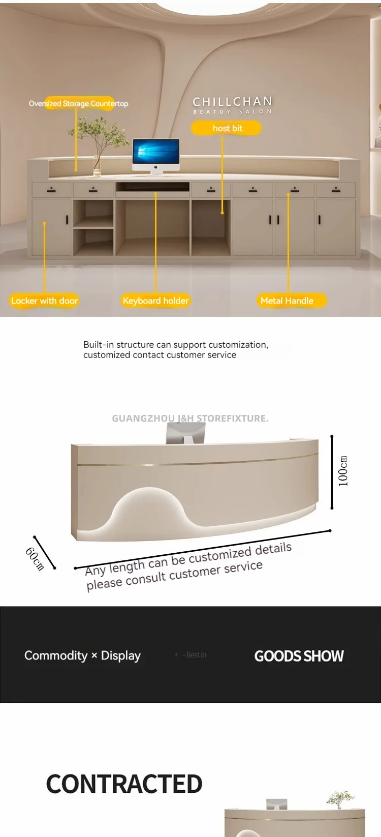 Beauty Salon White Curved Round Checkout Counter