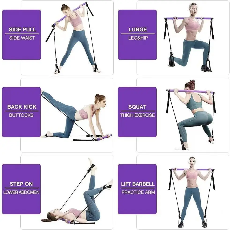 MR Custom Private Label 3 Section Pilates Bar with Stackable Bands ...