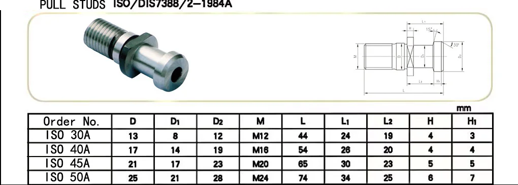 BT30 BT40 BT50 Spindle with 45 Degree Outer Screw Pull Stud Clamp