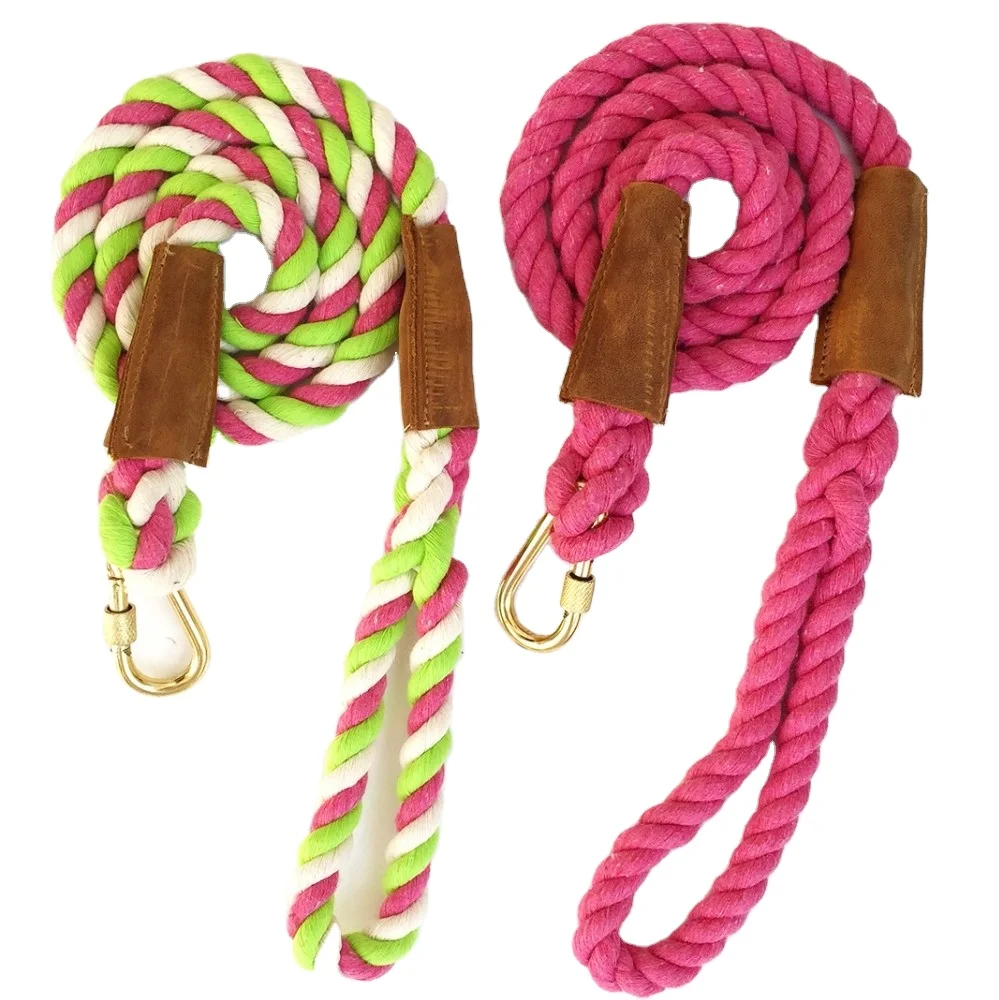 Cotton Rope Dog Leash Braided Rope Leash And Genuine Leather Collar Set ...