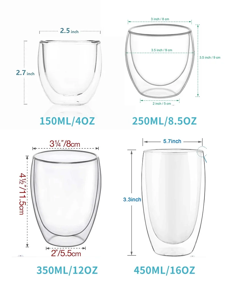 Custom Coffee Glass Cup Milk Tea Glass Cup Double Wall Water Coffee ...