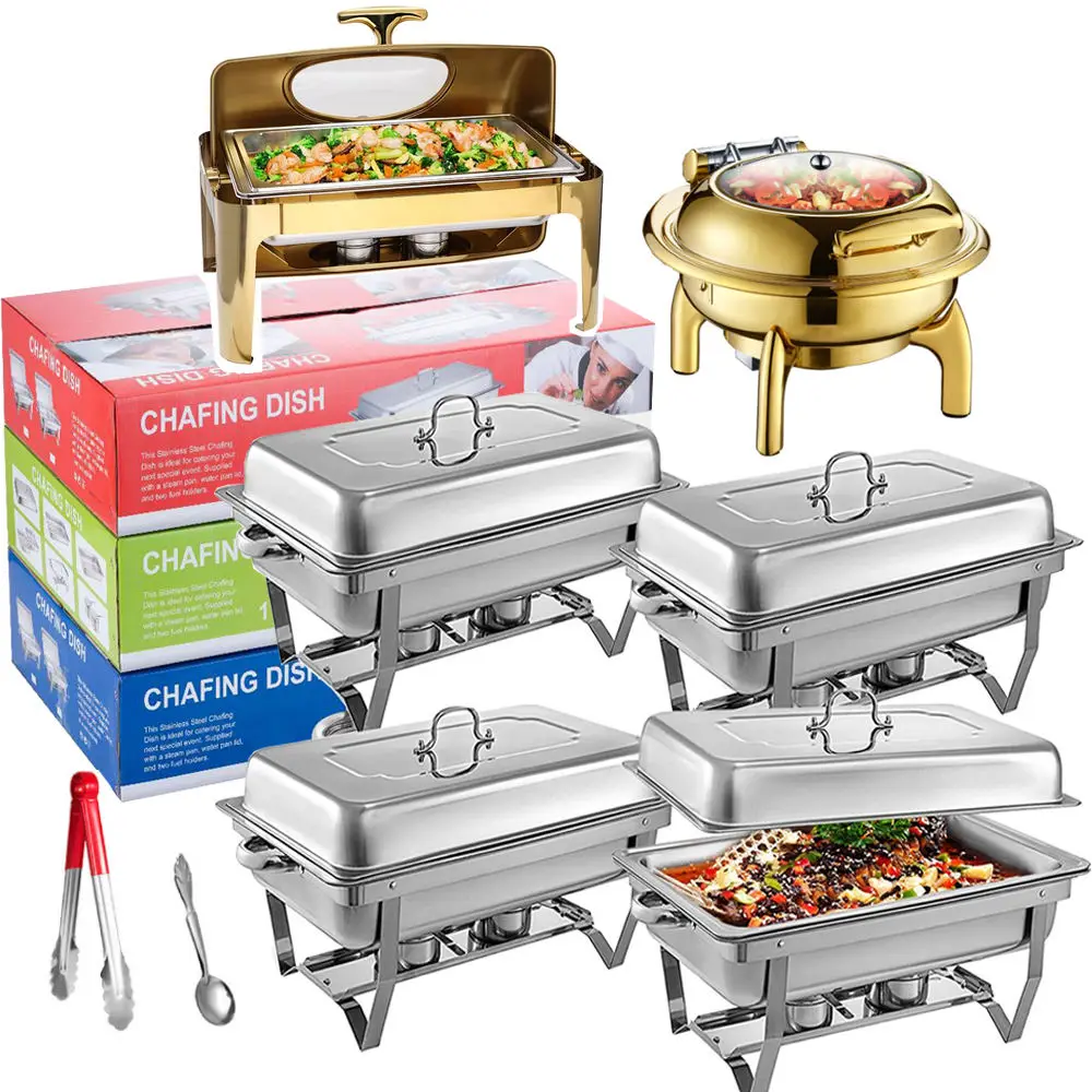 Luxury Buffet Equipment Stainless Steel Gold Glass Chafing Dish Roll Top Hydraulic Chaffing ...