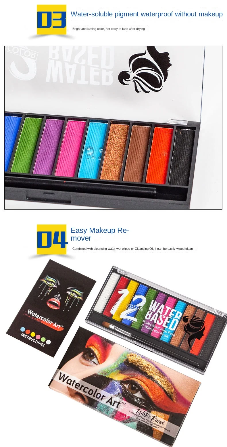 12 Color Gouache Paint Body Painting Body Cream Children's Halloween ...