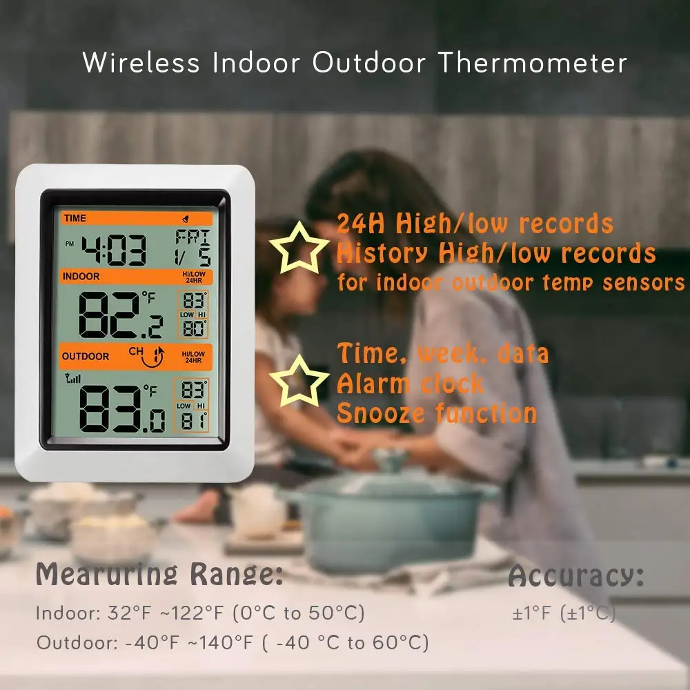 Wireless Thermometer Indoor Outdoor Temperature Station With Multi ...