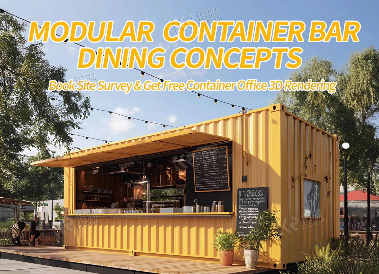 Shipping Container Bar Cafe Kiosk Booth with Fully Equipped Kitchen