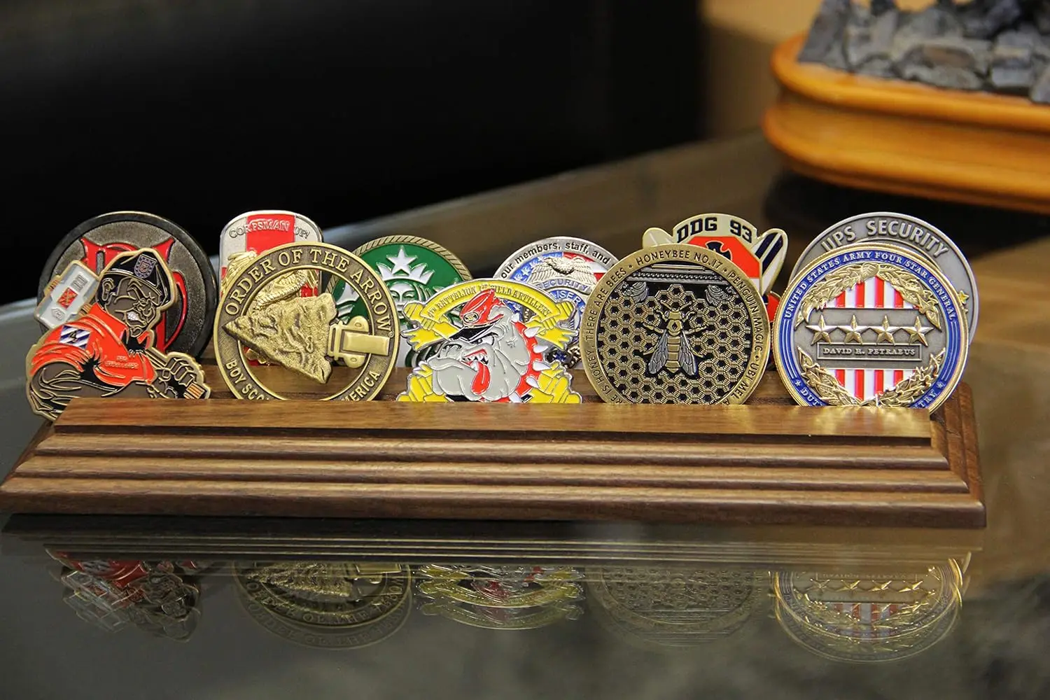 Wooden Military Coin Display Stand 2 Row Challenge Coin Holder Military ...