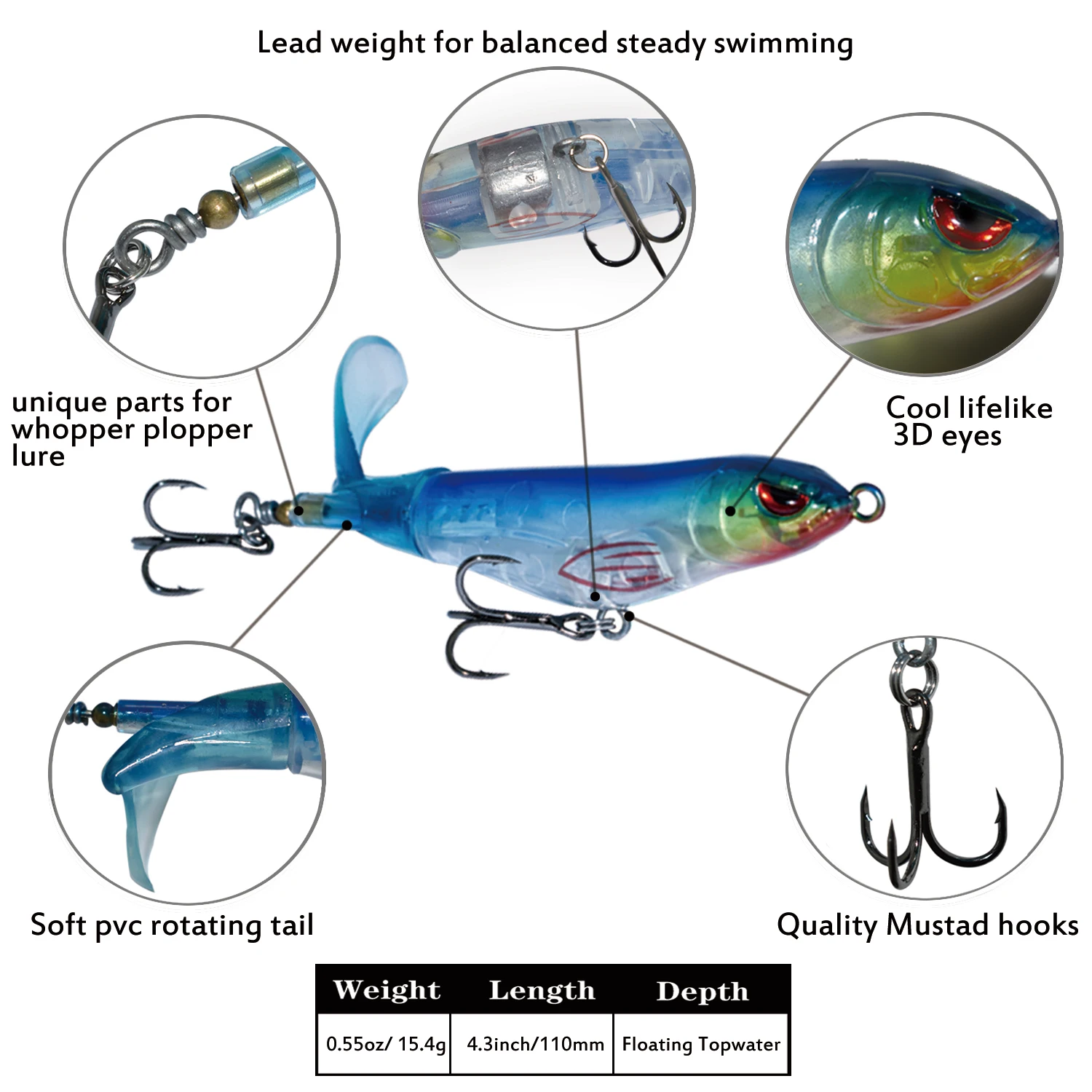 ODS Hard Plastic Fishing Swimbait Topwater Floating Whopper Popper with ...