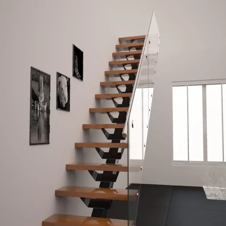 Prima Straight Single Steel Stair Beam Floating Staircase Cable Railing ...
