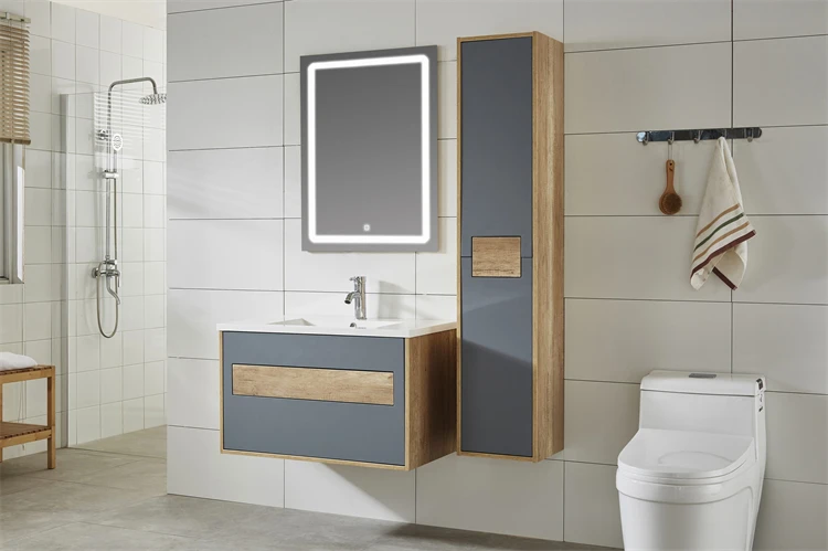 Entop Wall Mounted PVC Oak Wood Bathroom Cabinet - Modern