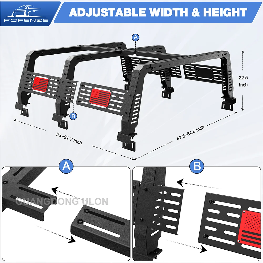 Universal Pickup Truck Adjustable Bed Roll Bar Tub Rack Bed Ladder Rack ...