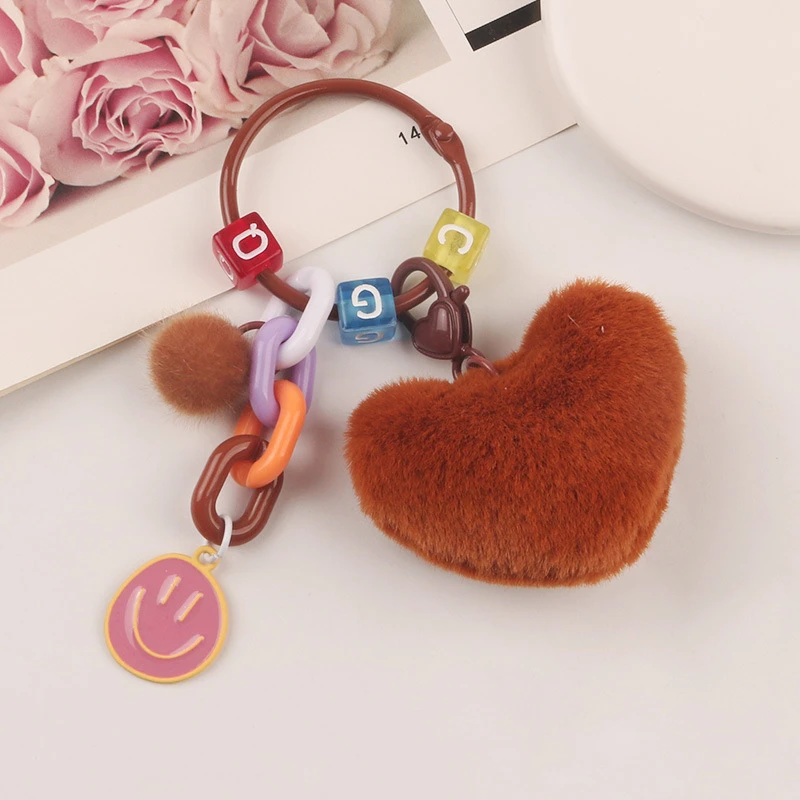 Wholesale Pink Sweet Heart Keychain Fur Ball Faux Fur Fluffy Pom Pom ...