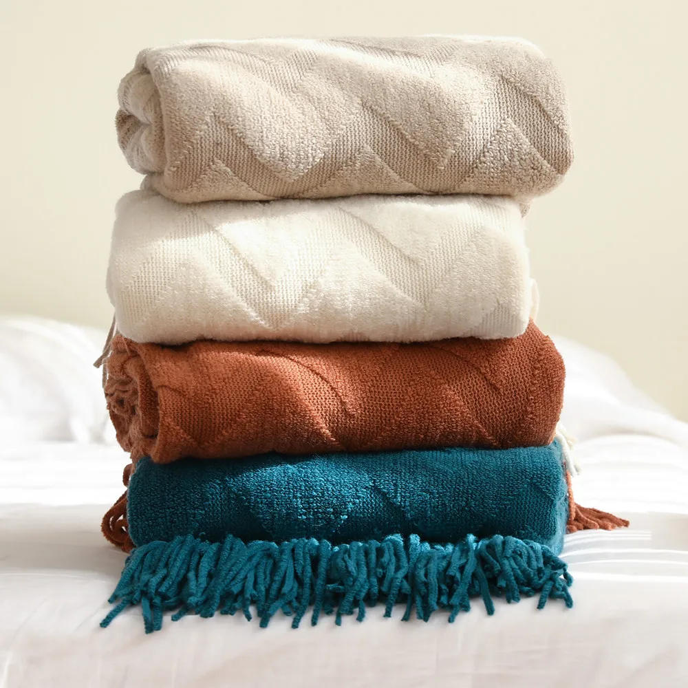 Textile City Geometric Jacquard Blanket Herringbone Knitting Throw ...