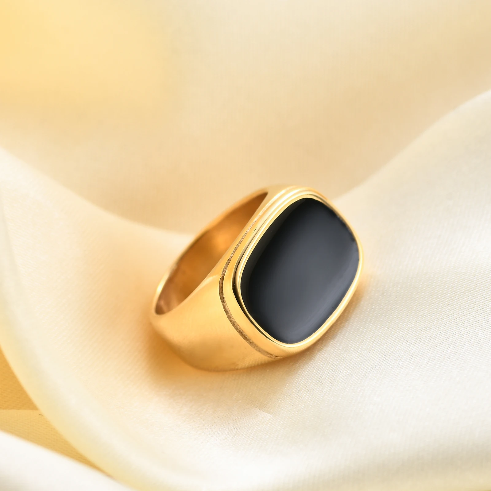 14k Gold Plated Signet Rings Stainless Steel Chunky Ring Gold Signet ...