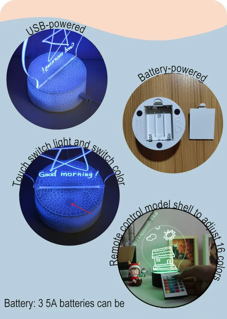 Creative Rewritable Memo 3d Acrylic Desk Lamp Personalized Heart Blank ...