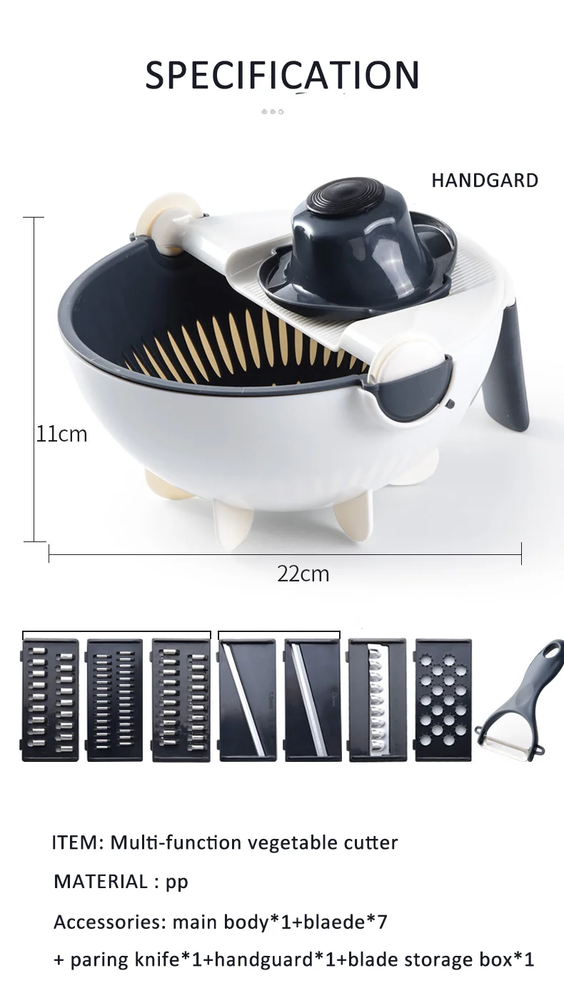 9-in-1 Multifunctional Kitchen Gadgets Vegetable Chopper Slicer Rotate ...
