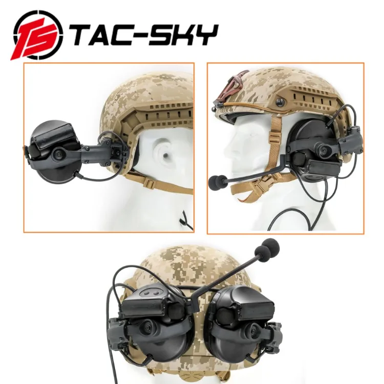TS TAC-SKY Tactical Helmet ARC Rail Version TSCII Headset & TACTICAL Headband /U94 PTT for ...